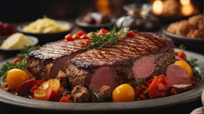 Meat dishes Generative AI stock illustration. Illustration of lunch ...