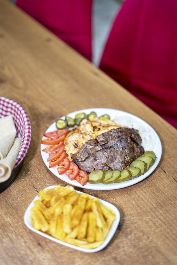 Doner Kebab Popular Fast Food Cooked on a Vertical Rotisserie Stock ...