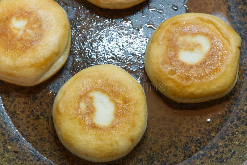 Meat Donuts Fried in a Frying Pan. View from Above Stock Photo - Image ...