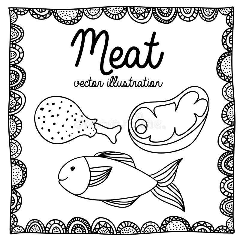 Vector Steak Meat Hand Drawing with Pepper and Stock Vector ...