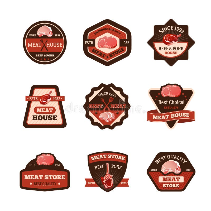 Meat Emblems Set stock vector. Illustration of food - 240027332