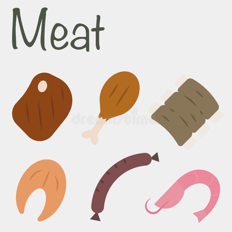 Meat for Every Taste. Different Meat. Meat Color Icons Stock Vector ...