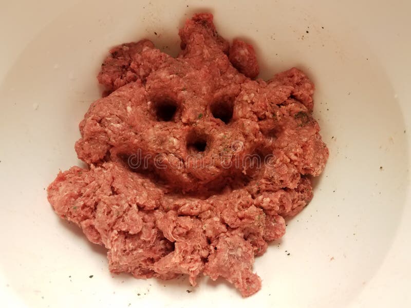 Meat Face in Raw Beef in White Container Stock Photo - Image of comical ...
