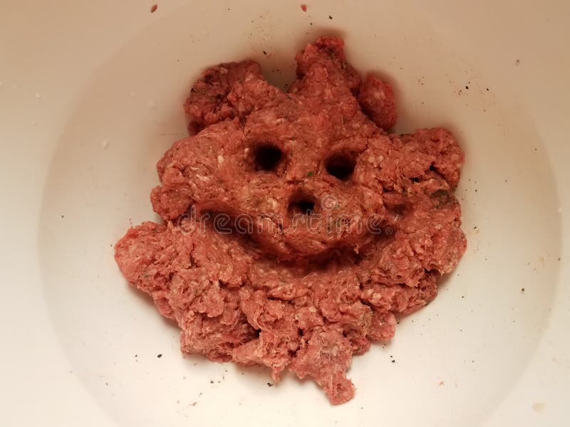 Meat Face in Raw Beef in White Container Stock Image - Image of amusing ...