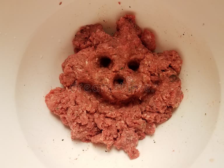 Meat Face in Raw Beef in White Container Stock Image - Image of amusing ...
