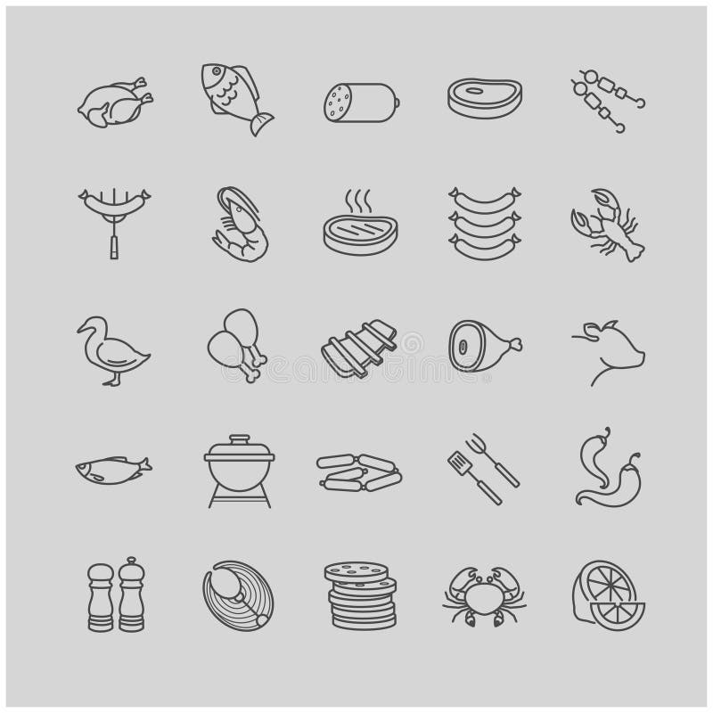 Meat and fish icons stock vector. Illustration of ingredient - 77543573