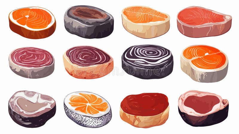 Meat and Fish Textures Set for Game Assets and Patterns Stock Vector ...