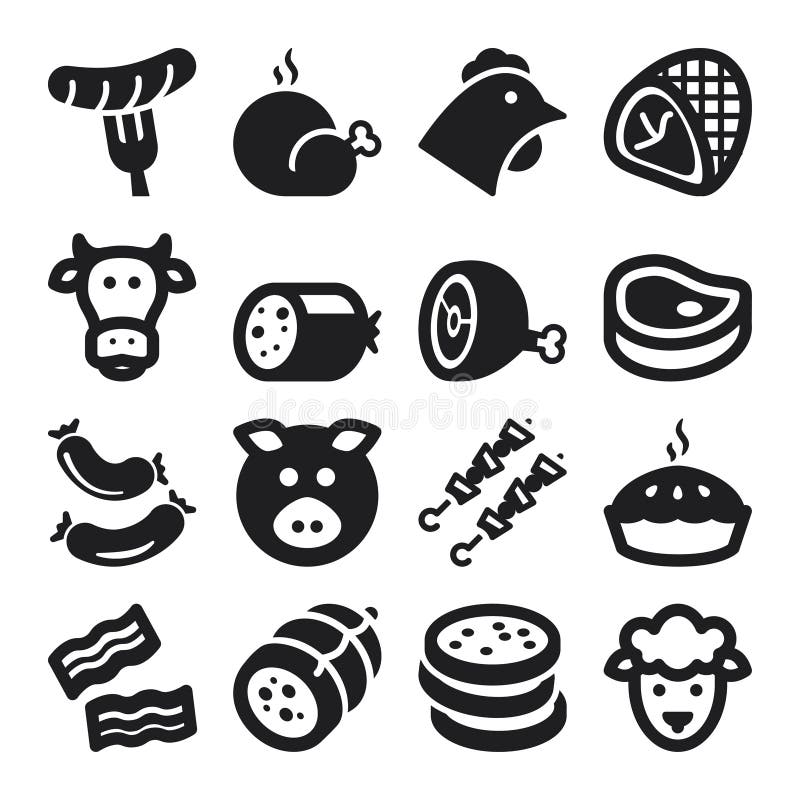 Meat flat icons. Black stock vector. Illustration of skewers - 37032278