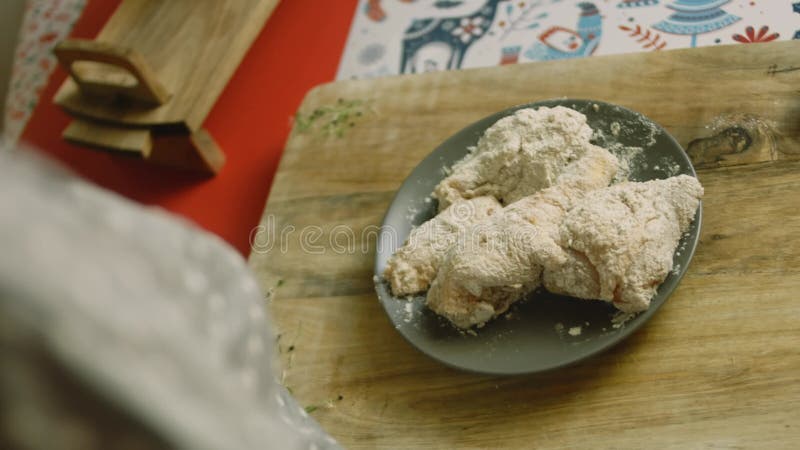 Meat Meat in Flour with Spices. I Preparing Fried Chicken Stock Footage ...