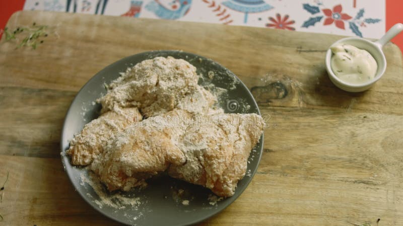 Meat Meat in Flour with Spices. I Preparing Fried Chicken Stock Video ...