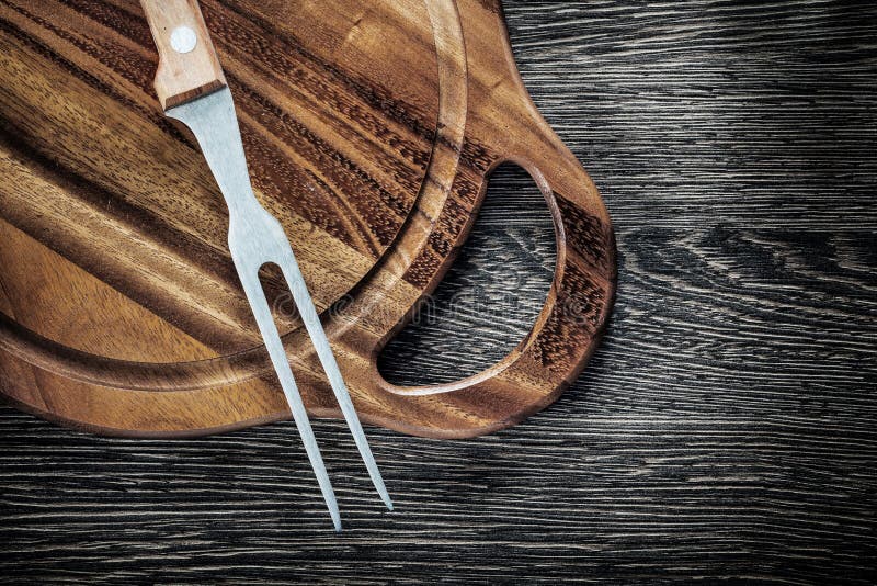 Meat Fork Cutting Board on Wood Background Stock Image - Image of board ...