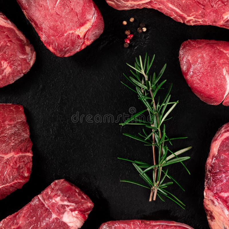 Meat Frame. Various Cuts of Beef, Overhead Flat Lay Shot, a Square ...