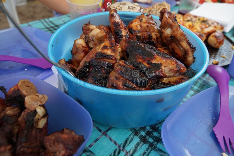 Meat Freshly Fried Over a Fire is Laid Out on a Plate. Stock Photo ...