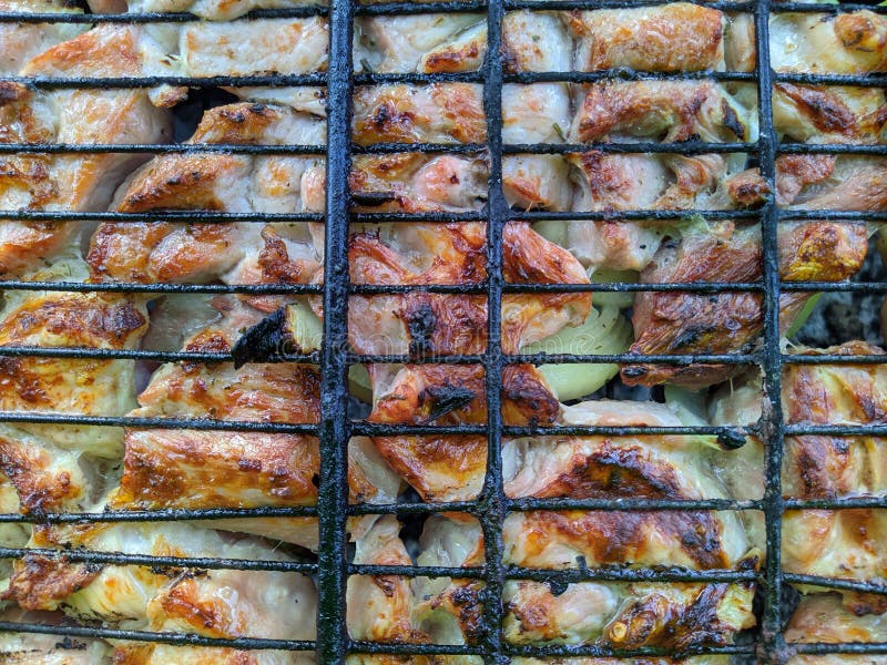 Meat is Fried on the Grill Closeup Photo. Stock Image - Image of food ...