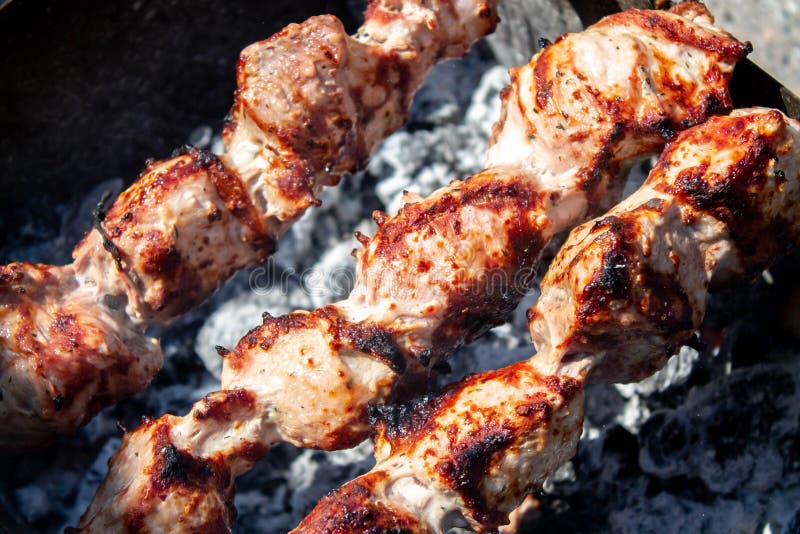 Meat fried on open fire stock image. Image of pork, barbecue - 155653673