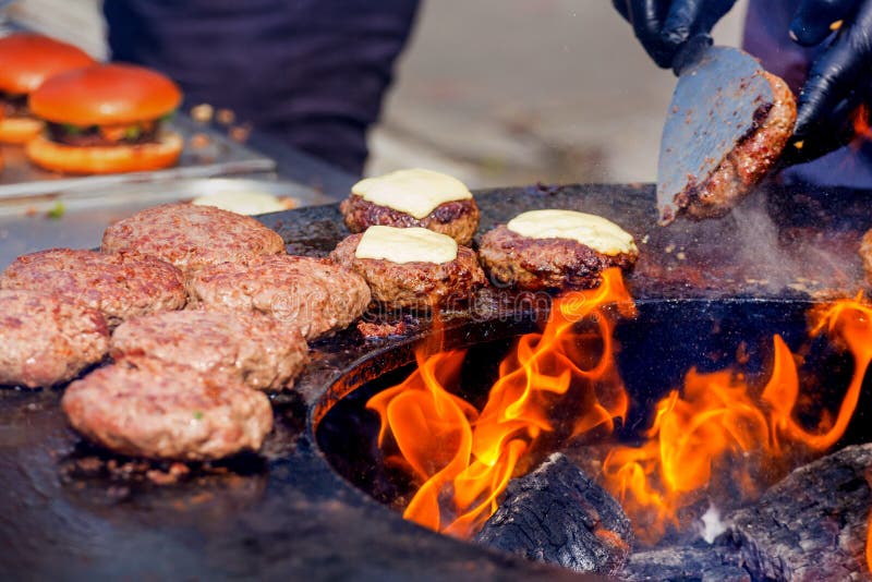The Meat is Fried Over an Open Fire Stock Image - Image of grilled ...