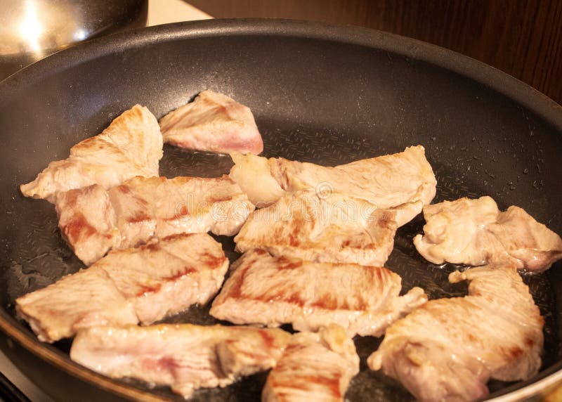 The Meat is Fried in a Pan at Home Stock Image - Image of cuisine ...