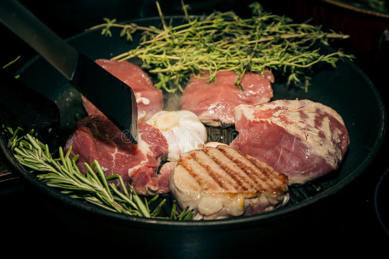 Meat Fried in a Pan. Meat in a Pan Fried with Seasonings Stock Image ...