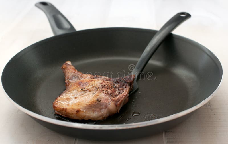 Meat on Frying Pan Side View Stock Photo - Image of detail, steak: 27079212