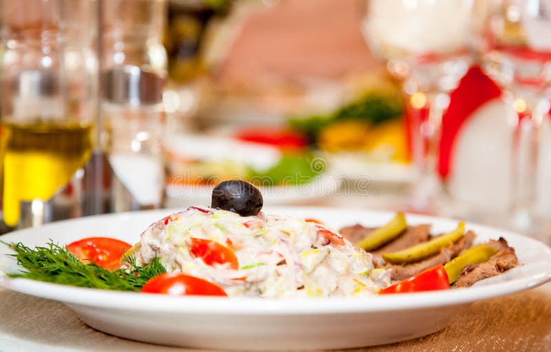 Meat with Garnish in the Restaurant Stock Photo - Image of garnish ...