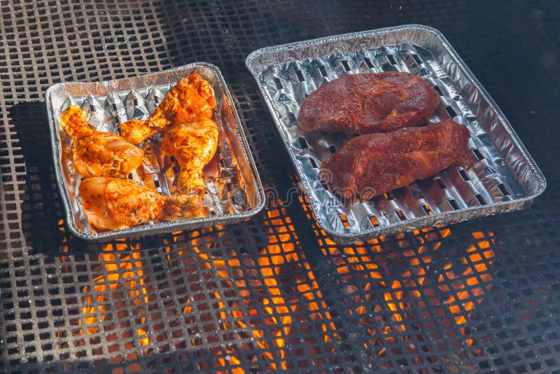 Meat getting ready on bbq stock photo. Image of pork - 58736448