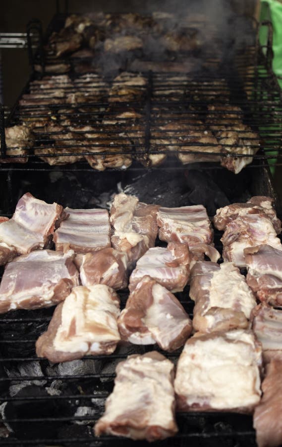 Meat on the gril stock photo. Image of cook, glowing - 134603274