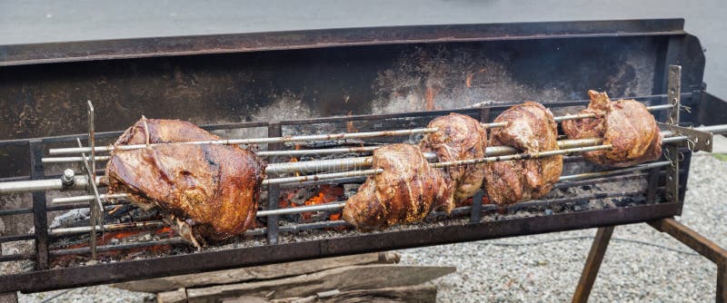 Meat on the Grill or Spit on the Street Stock Image - Image of grill ...
