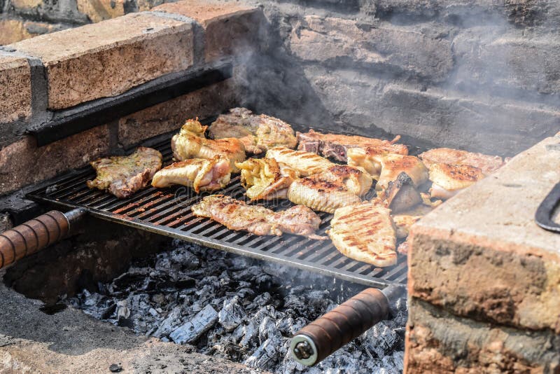 Meat Grilled on the Old Garden Barbecue. Stock Photo - Image of roast ...