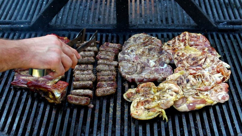 Meat Grilling Over the Coals on Barbeque Stock Footage - Video of ...