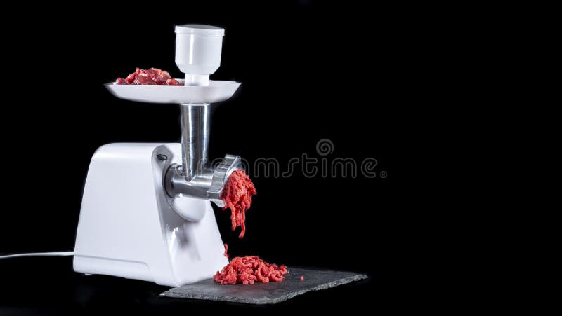 Meat Grinder Chopping Red Meat, on Black Background Stock Image - Image ...