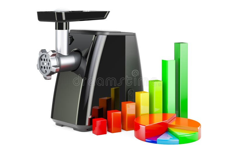 Meat Grinder with Growth Bar Graph and Pie Chart, 3D Rendering Stock ...