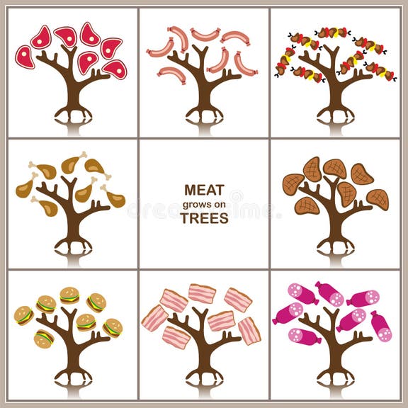 Meat Grows on Trees, Vector Trees Set Stock Vector - Illustration of ...