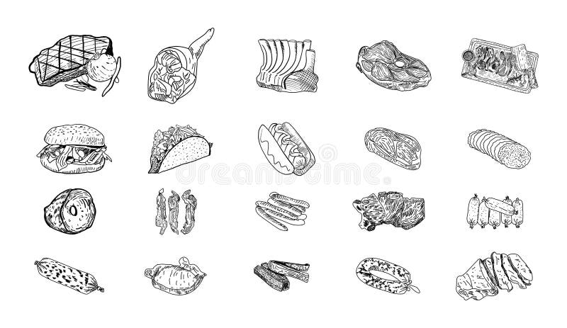 Meat - Hand Drawn Collection. Vector Stock Vector - Illustration of ...