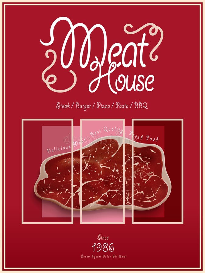 Meat House Restaurant Menu Price Template for Meat Dishes. Vector ...