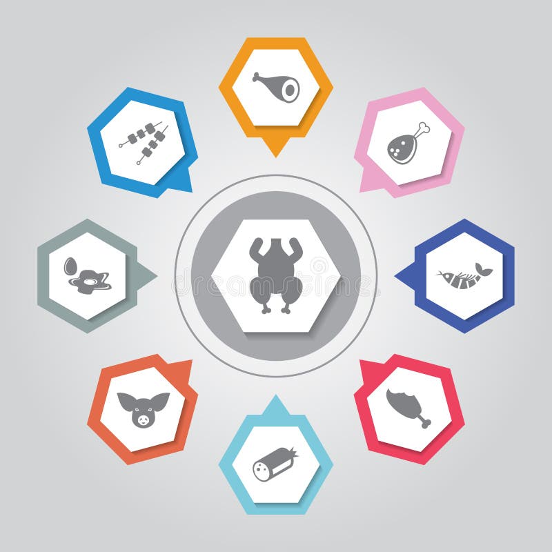 Meat Icon. Simple Flat Vector Icons Set on Gray Radiant Background ...