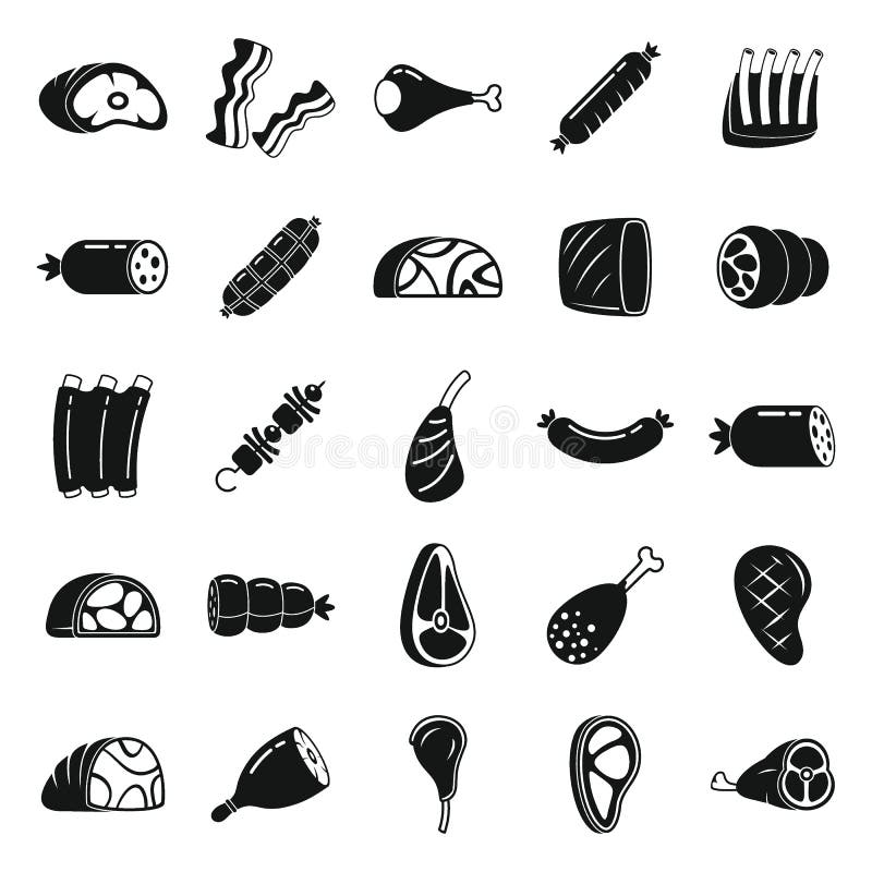 Meat Icons Set, Simple Style Stock Vector - Illustration of chop, pork ...