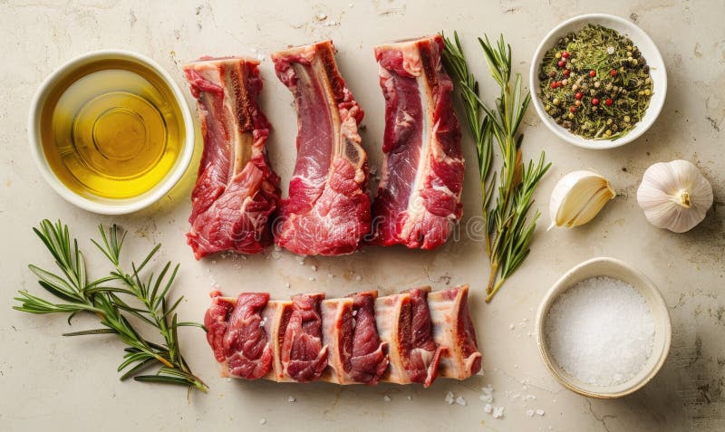 Meat Ingredients on a Granite Countertop, Top View Stock Image - Image ...