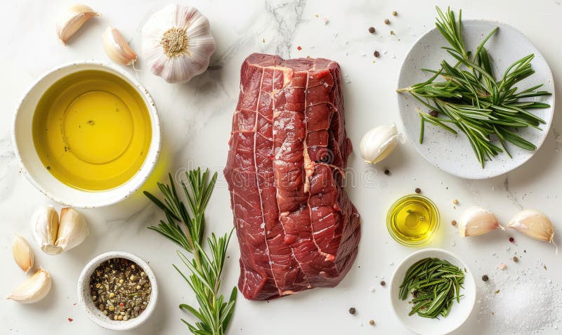 Meat Ingredients on a White Countertop, Beef Brisket Stock Image ...