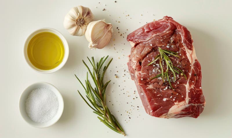 Meat Ingredients on a White Countertop, Beef Brisket Stock Image ...