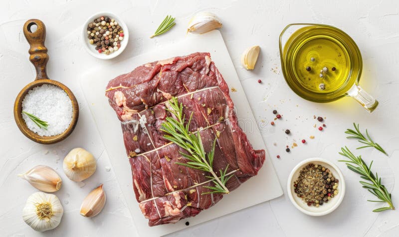 Meat Ingredients on a White Countertop, Beef Brisket Stock Image ...