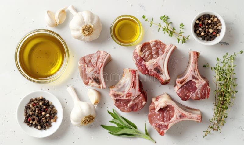 Meat Ingredients on a White Countertop, Lamb Rack Stock Image - Image ...