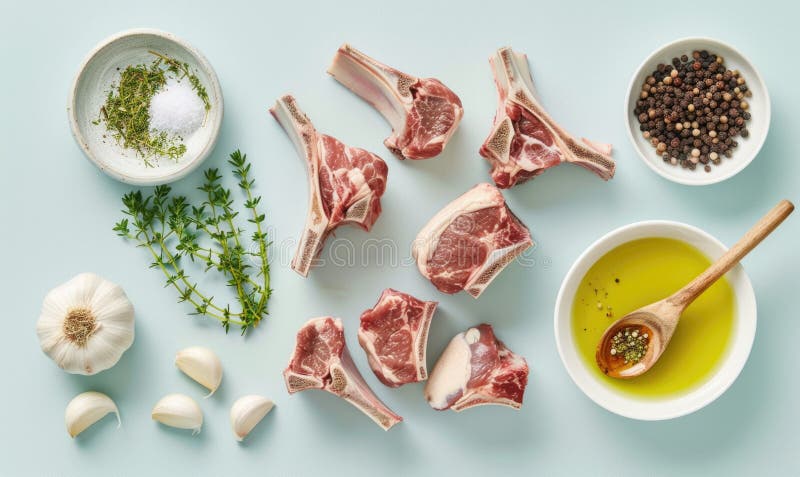 Meat Ingredients on a White Countertop, Lamb Rack Stock Image - Image ...