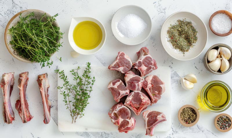 Meat Ingredients on a White Countertop, Lamb Shanks Stock Photo - Image ...