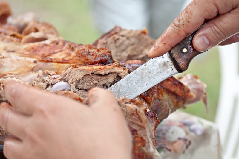 Meat Lamb Culinary Cut by Knife Stock Image - Image of lamb, hands ...