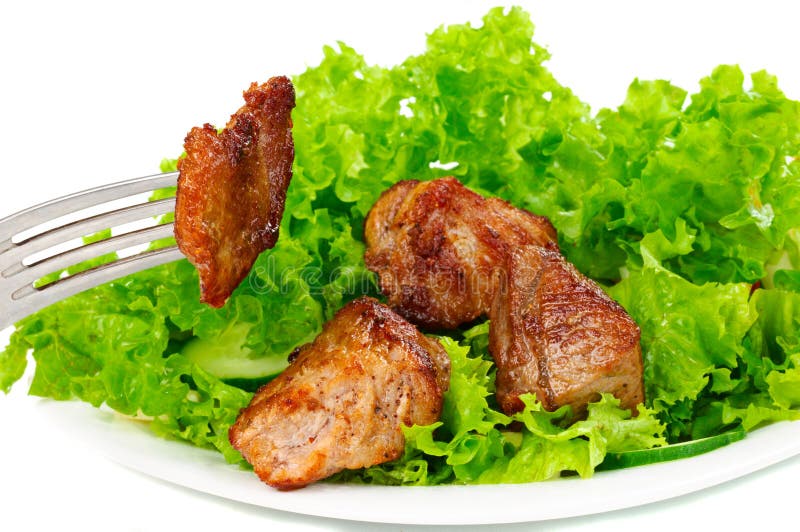 Meat on Leaf Lettuce on Plate Stock Image - Image of butter, fresh ...