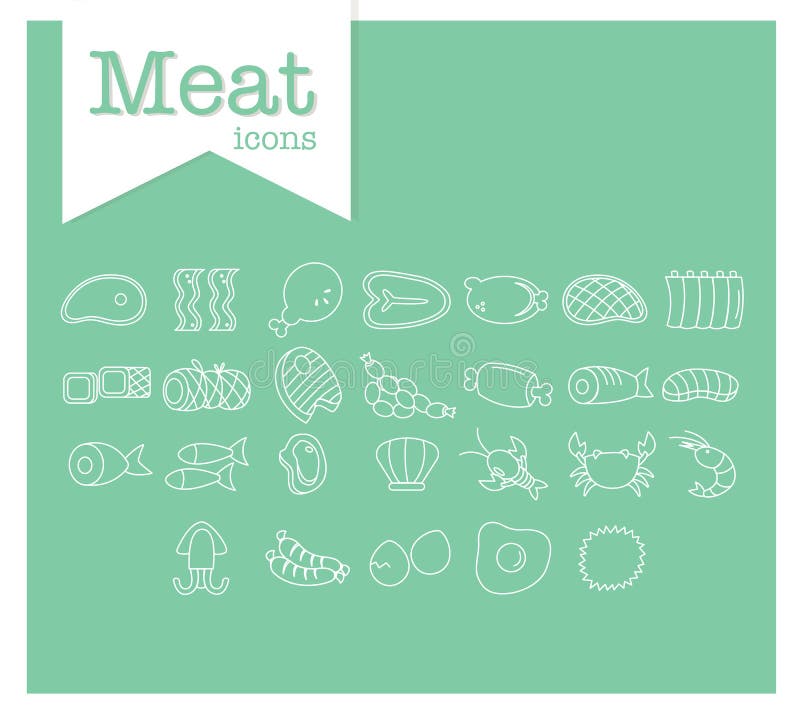 Meat Line Icon On Green Background. Stock Illustration - Illustration ...
