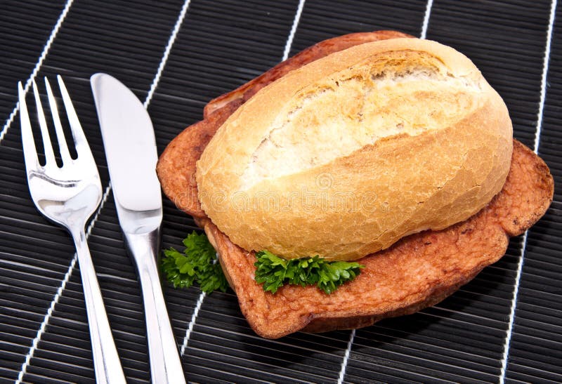 Meat loaf on a roll stock image. Image of delicious, german - 25536197