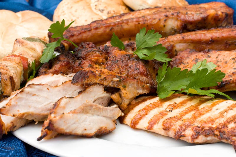 Meat with loafs of bread stock image. Image of steak - 12739607