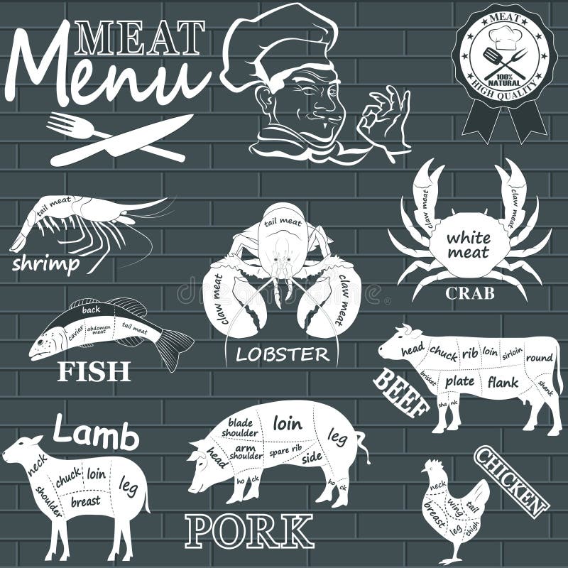 Meat menu stock vector. Illustration of icon, cook, retro - 57471528