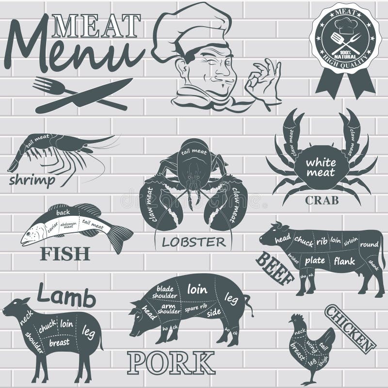 Meat menu stock vector. Illustration of barbecue, fish - 57471837